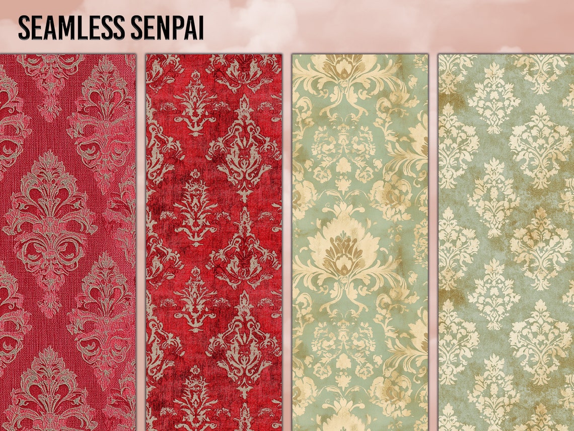 Christmas Damask Digital Paper: Red & Green Seamless Patterns (PNG) - Etsy