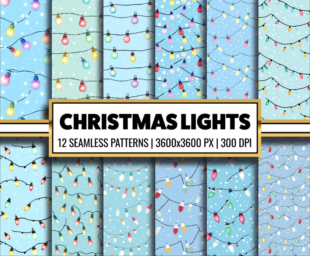 Preppy Blue Christmas Light Digital Paper Winter Light Seamless Pattern ...