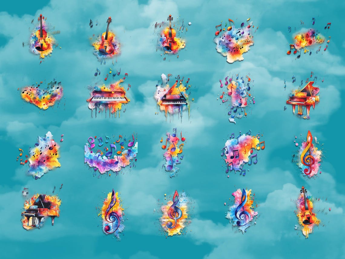 Watercolor Music Note Clipart: Colorful Papercraft PNG Bundle (digital ...