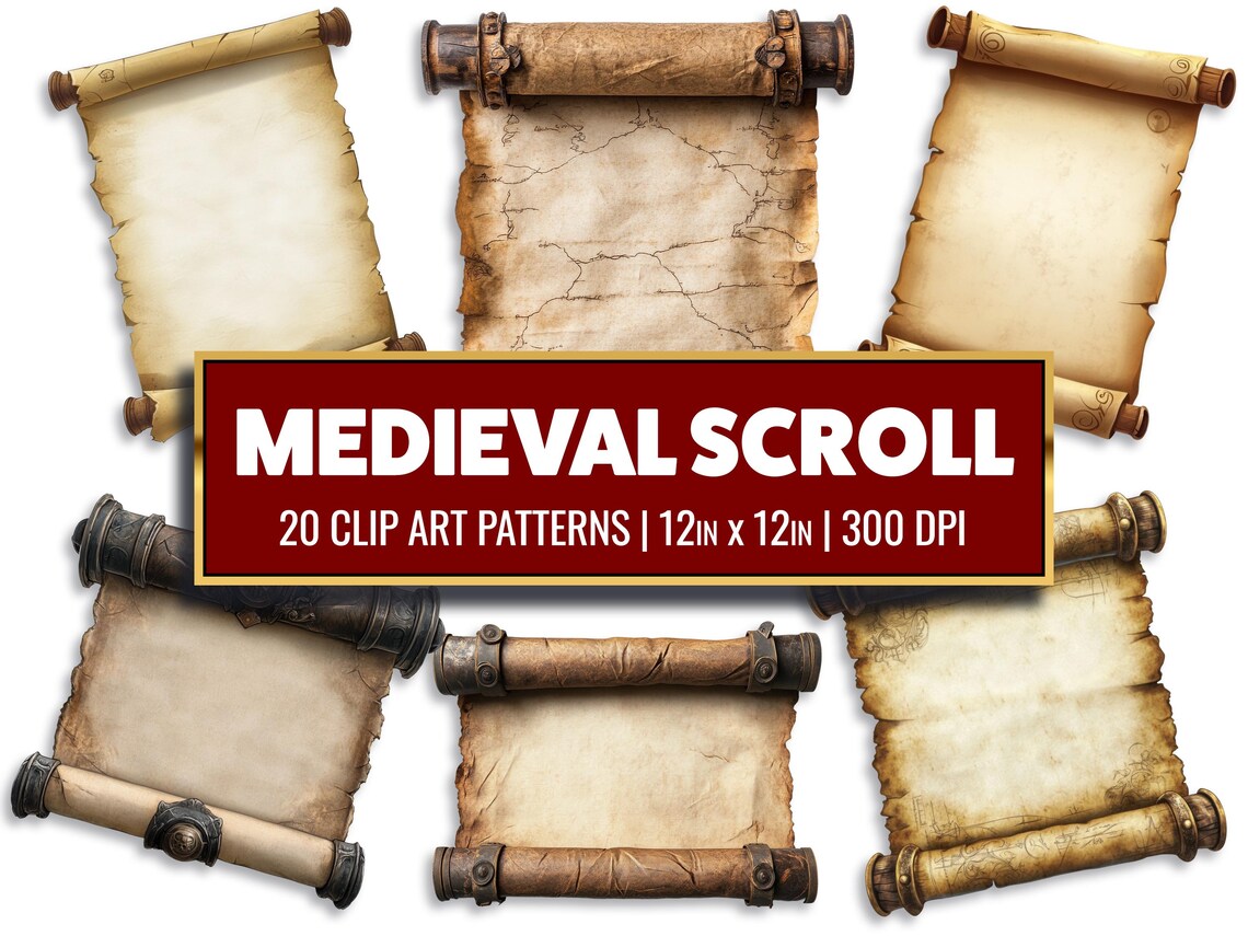 Medieval Scroll Clip Art Scroll Digital Paper Vintage Scroll Printable ...