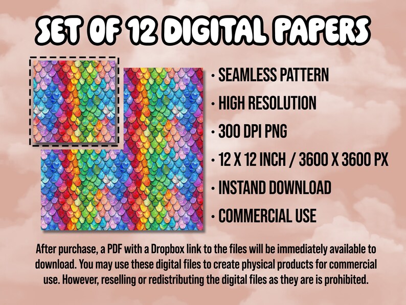Mermaid Scales Digital Paper Rainbow Fabric Seamless Pattern Summer ...
