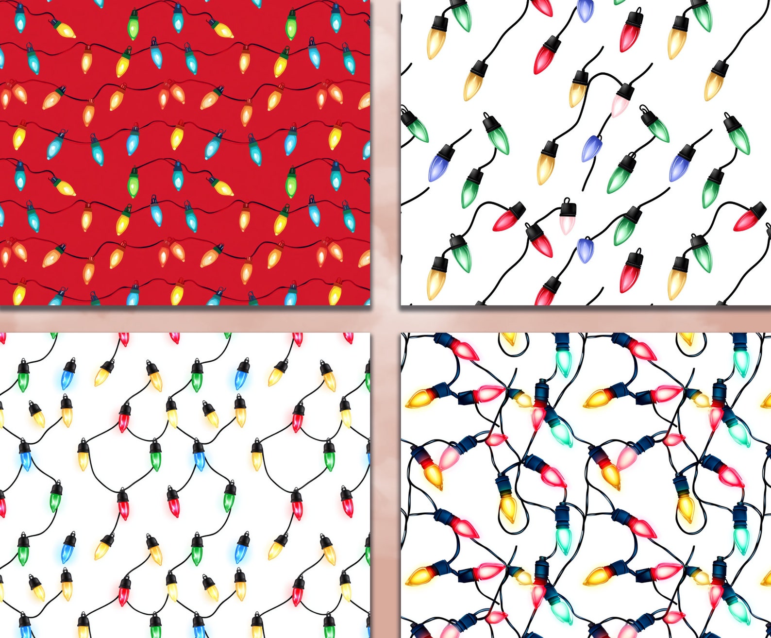 Drawn Christmas Lights Digital Paper Christmas Light Seamless Pattern ...