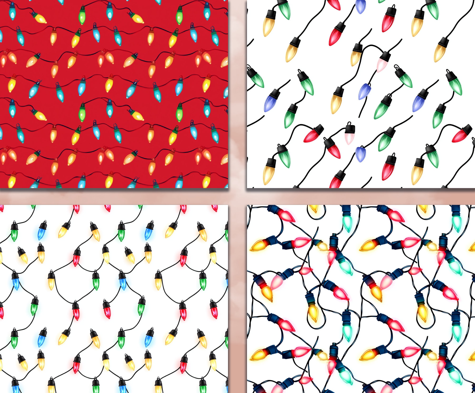 Drawn Christmas Lights Digital Paper Christmas Light Seamless Pattern ...