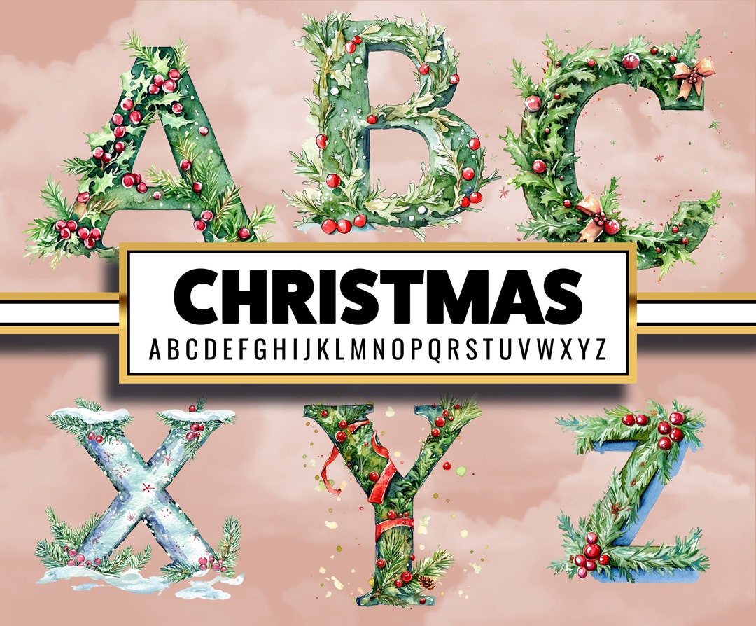 Watercolor Green Christmas Alphabet Christmas Letter Clip Art Christmas ...