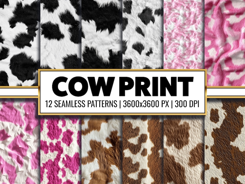 Cow Print Digital Paper: Faux Fur Seamless Patterns (PNG) - Etsy