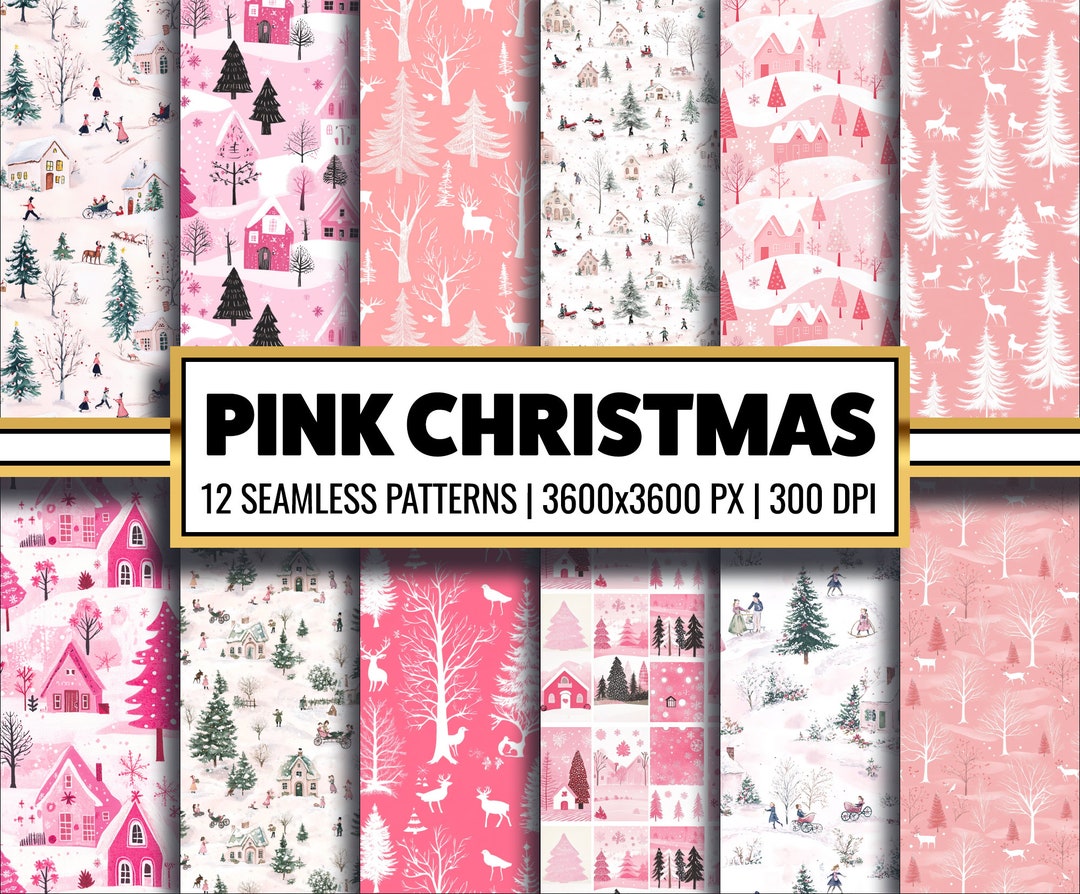 Pink Christmas Digital Paper Xmas Paper Pack Pink Noel Ephemera for ...