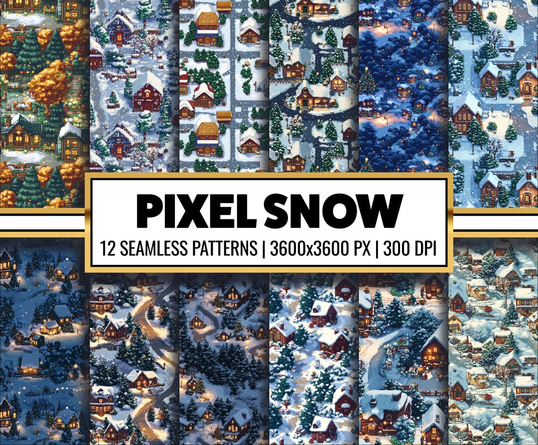Printable Pixelated Snow Town Digital Paper Pixel Map for Wrapping ...