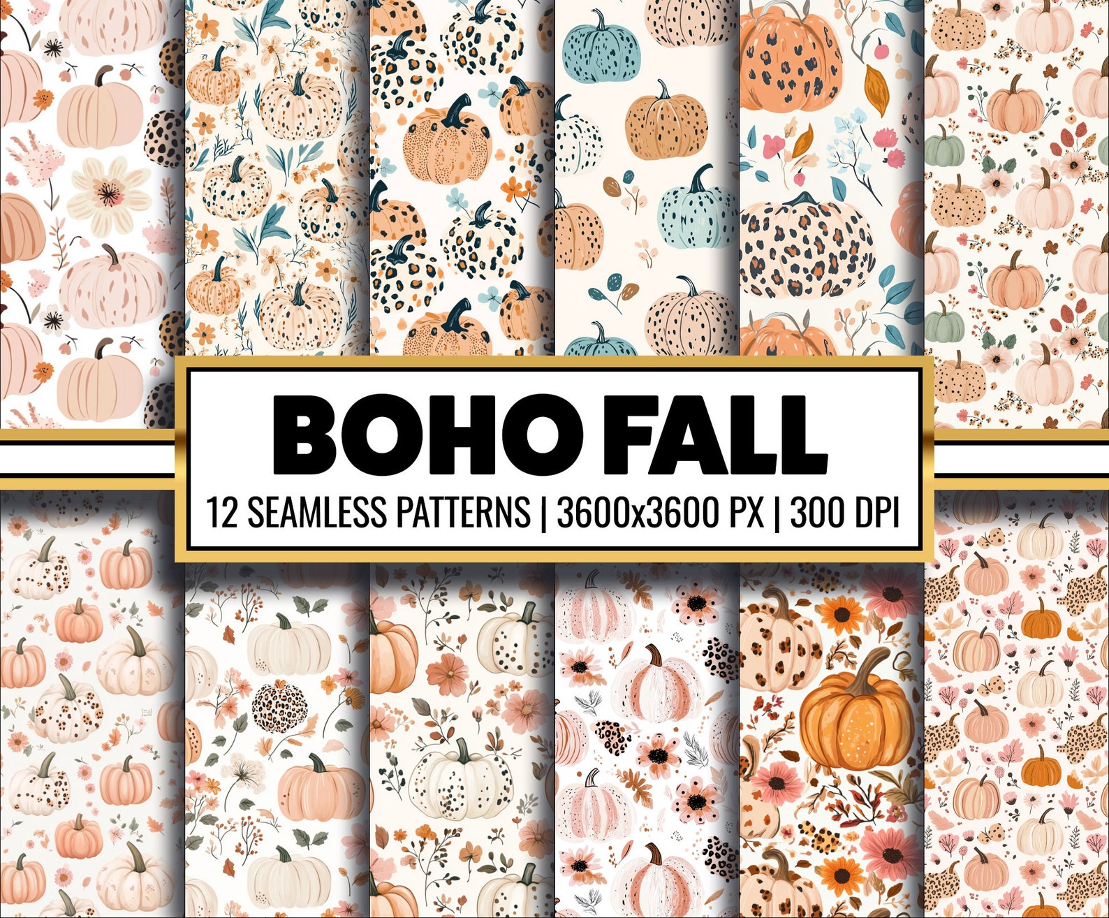 Boho Fall Digital Paper Neutral Boho Seamless Pattern for Scrapbooking ...