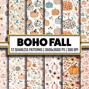 Boho Fall Digital Paper Neutral Boho Seamless Pattern for Scrapbooking ...