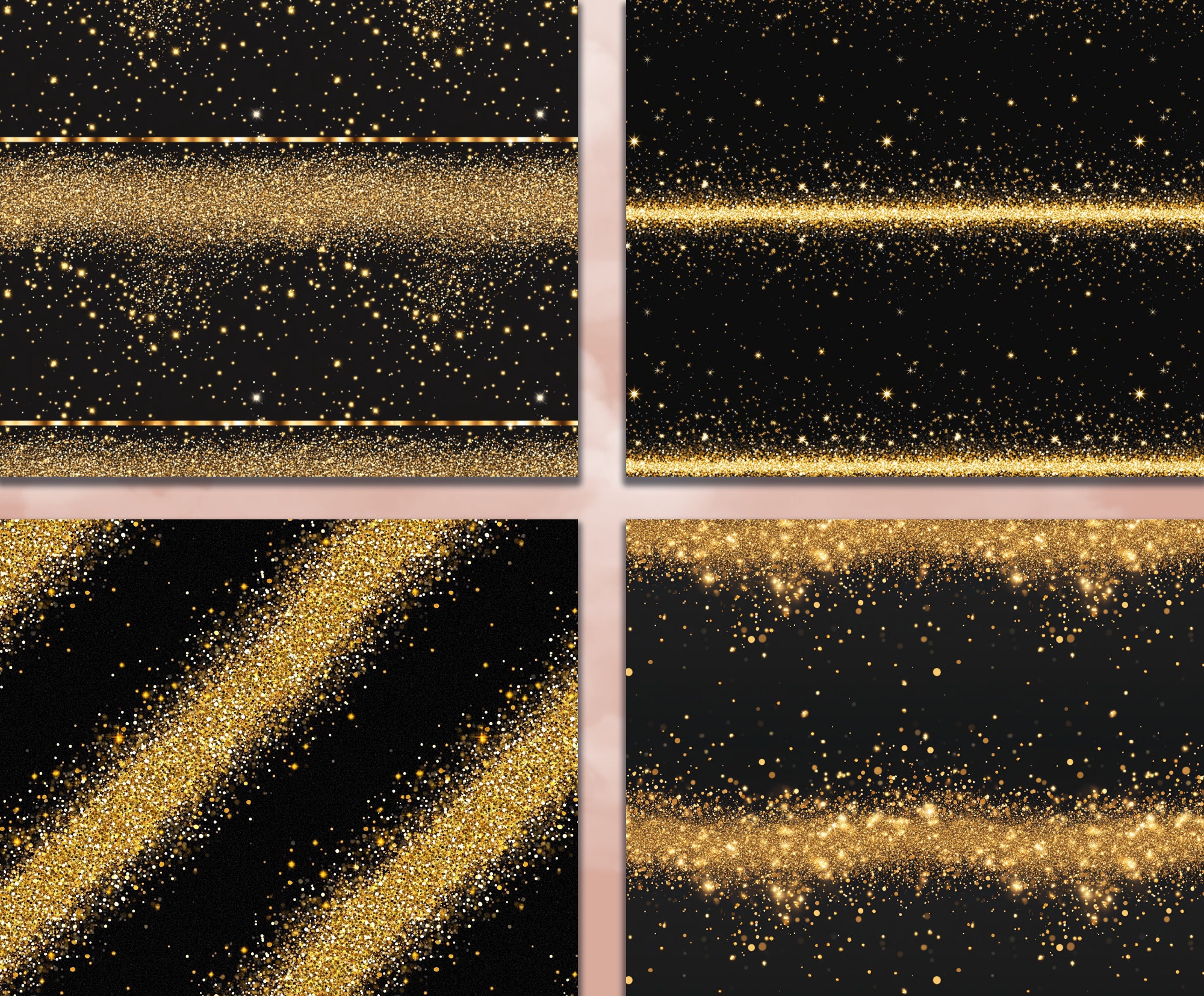 Gold Glitter Digital Paper Gold on Black Seamless Pattern Gold Confetti ...