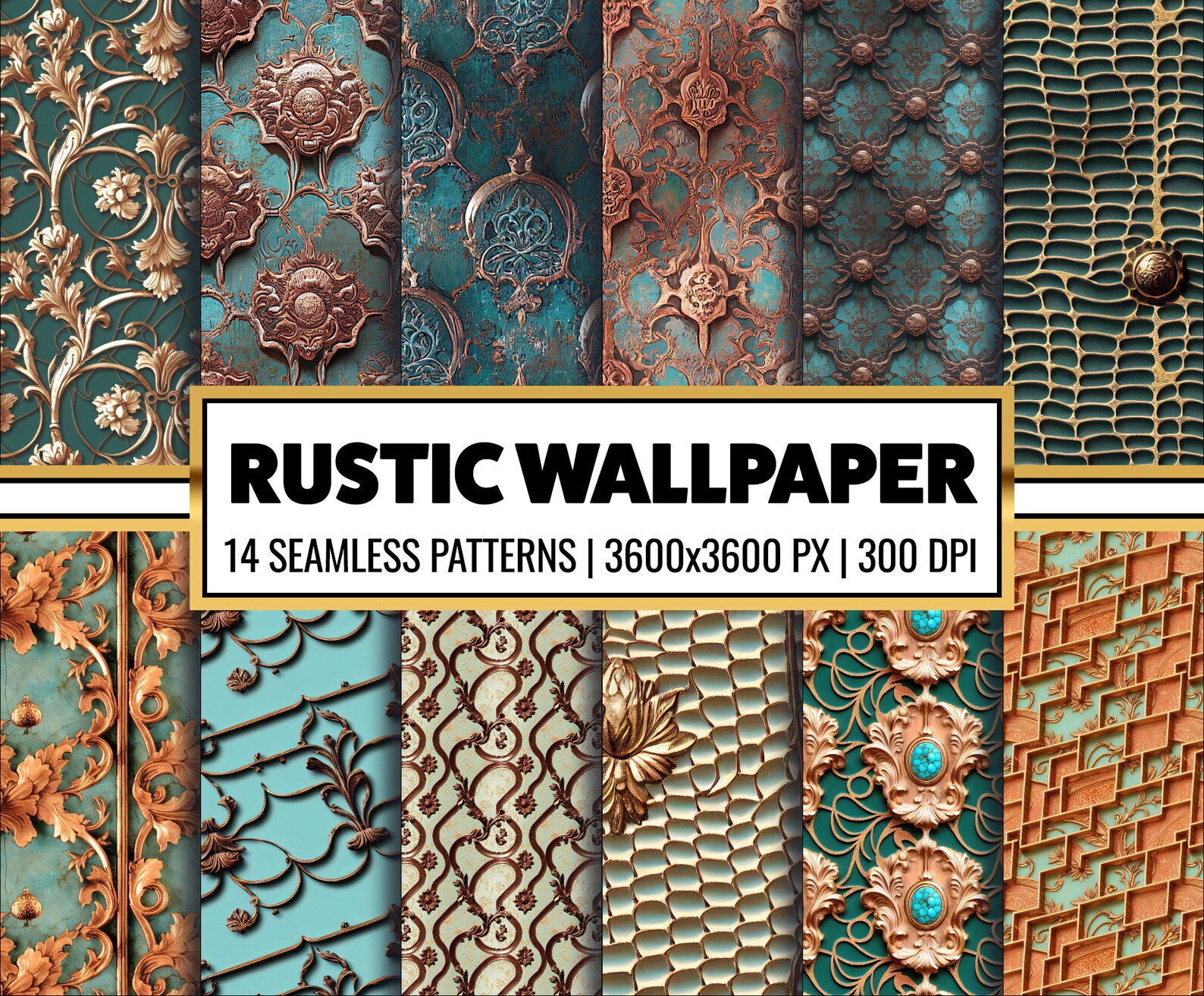 Distressed Patina Digital Paper, Seamless Antique Copper Textures ...