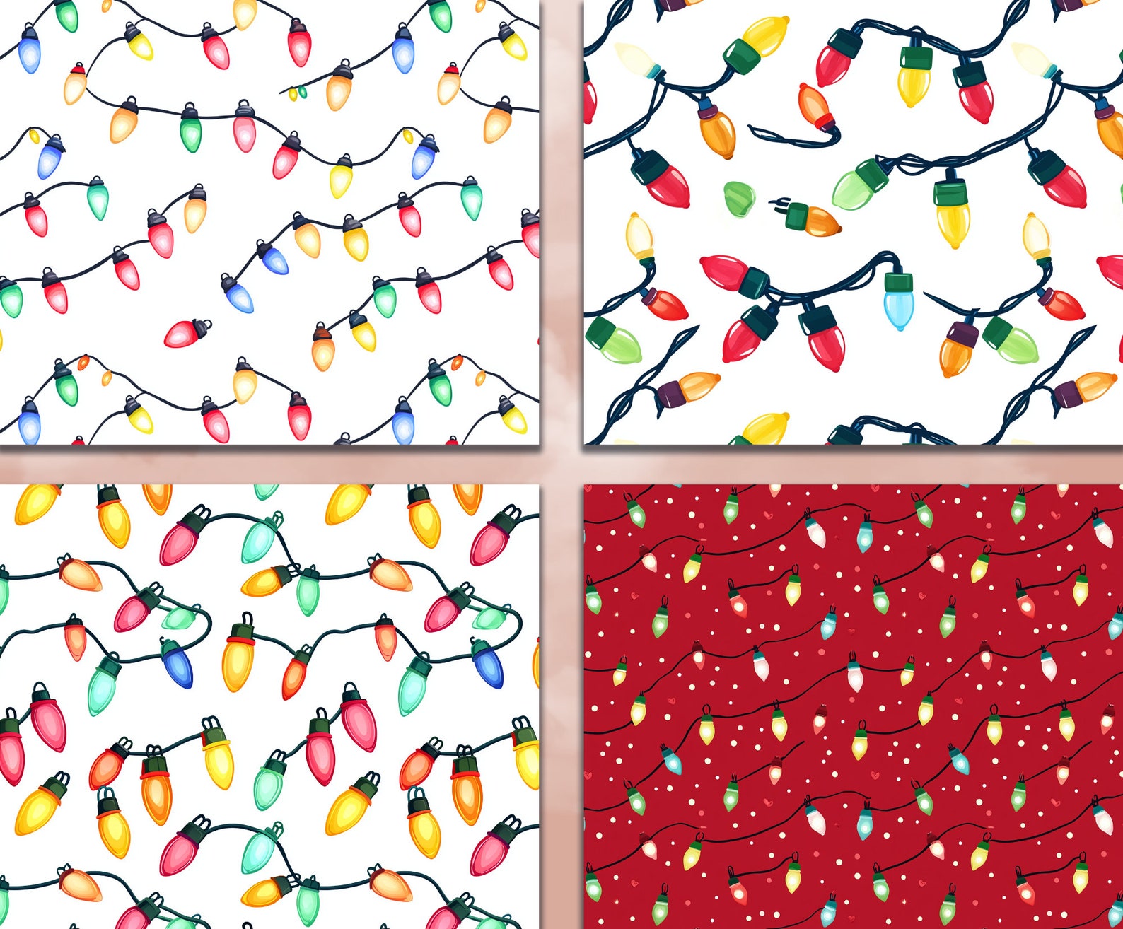 Drawn Christmas Lights Digital Paper Christmas Light Seamless Pattern ...