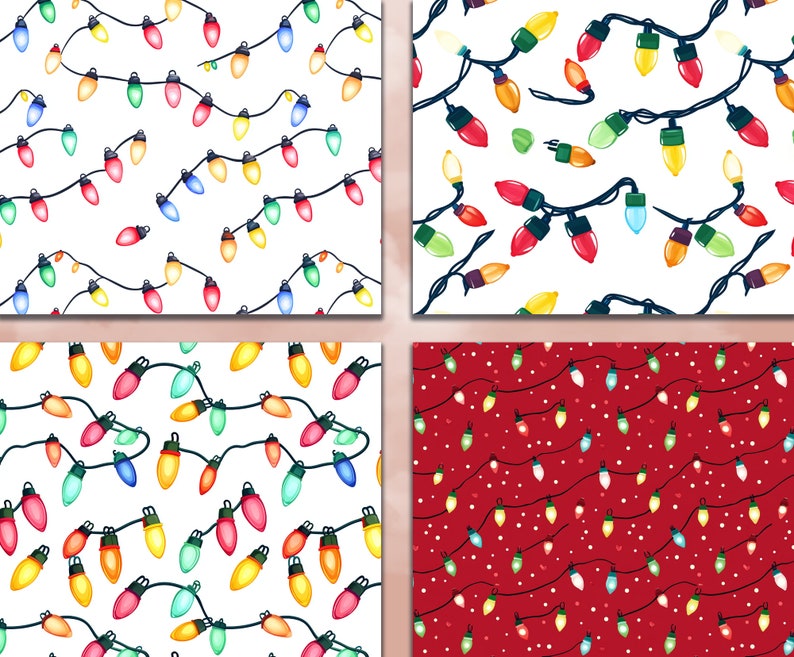 Drawn Christmas Lights Digital Paper Christmas Light Seamless Pattern ...