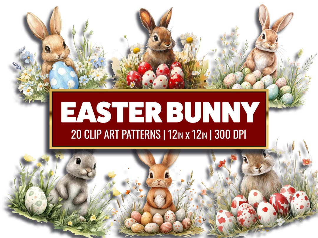 Easter Bunny Clip Art Cute Rabbits Digital Paper Watercolor Bunnies ...