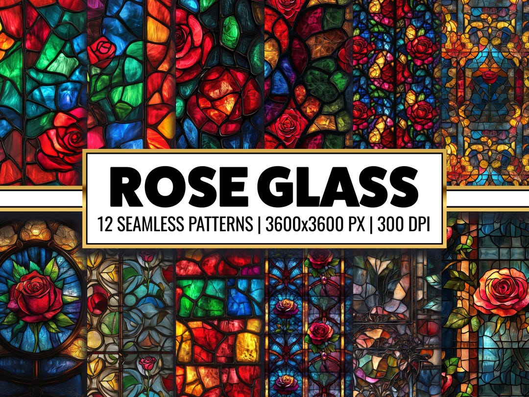 Stained Glass Rose Digital Paper Rose Glass Seamless Pattern Stained ...