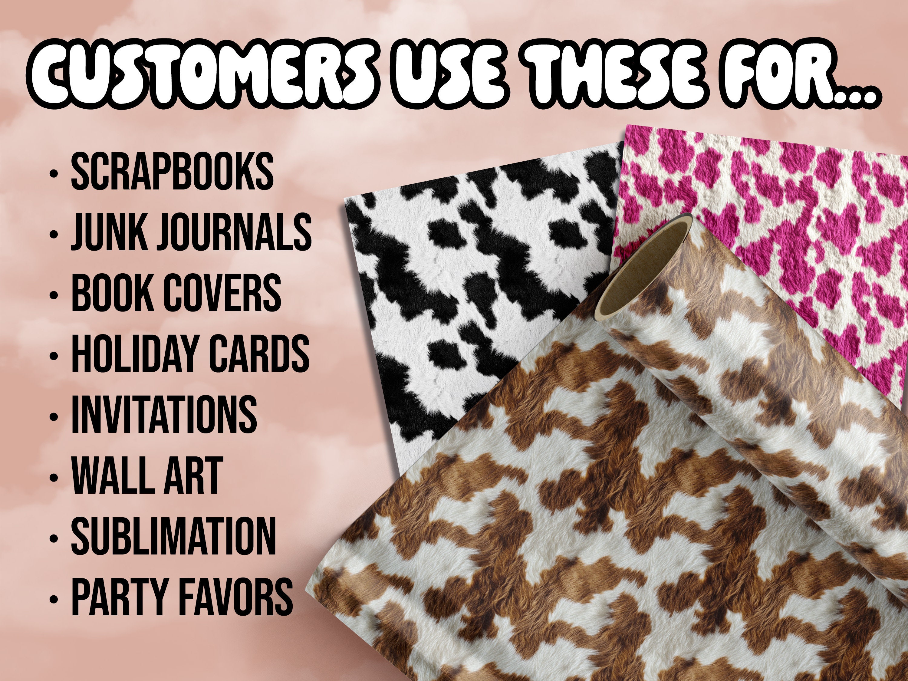 Cow Print Digital Paper: Faux Fur Seamless Patterns (PNG) - Etsy