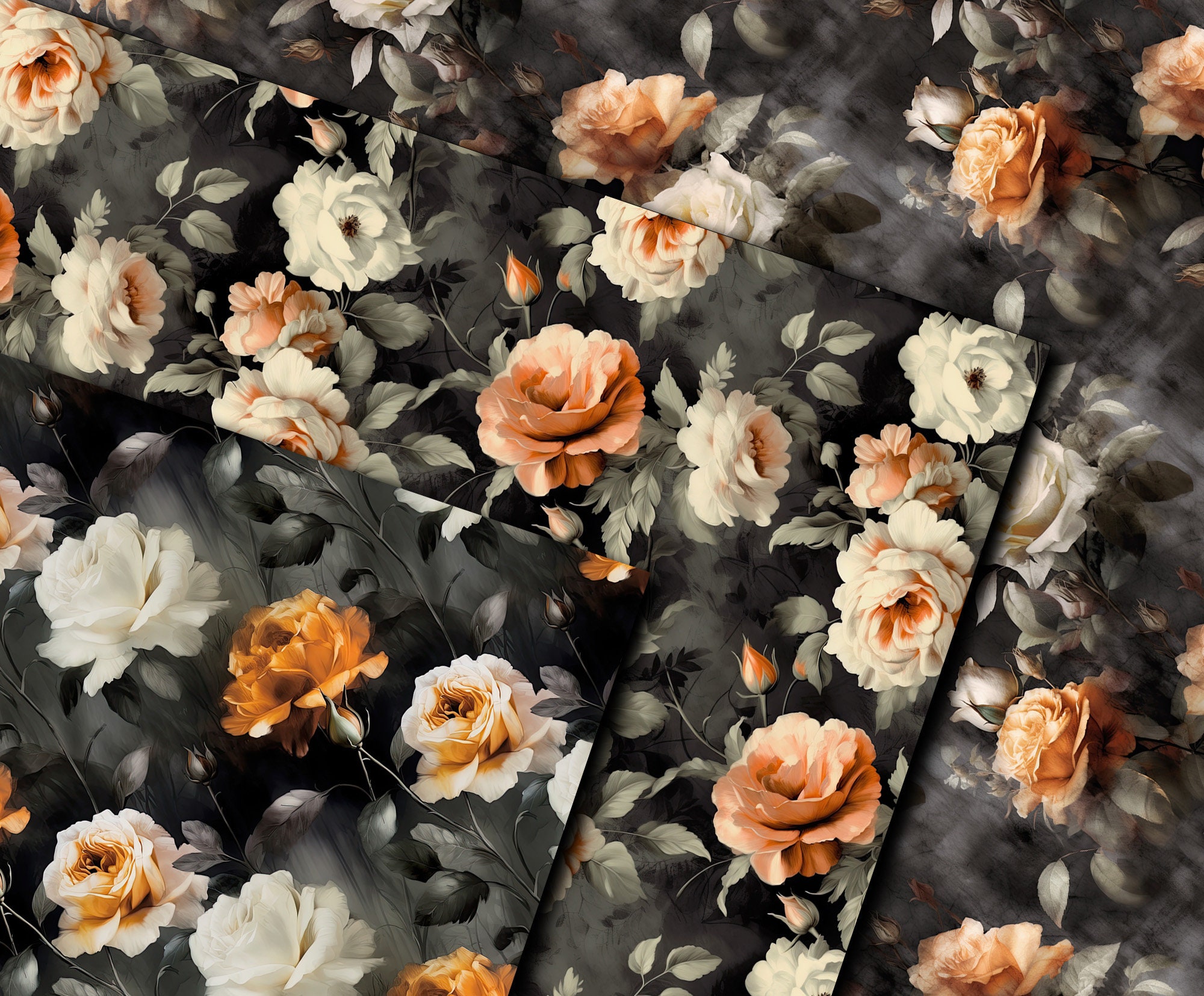 Dark Black Roses Digital Paper Pack - Set of 18 High-quality JPEG Files ...