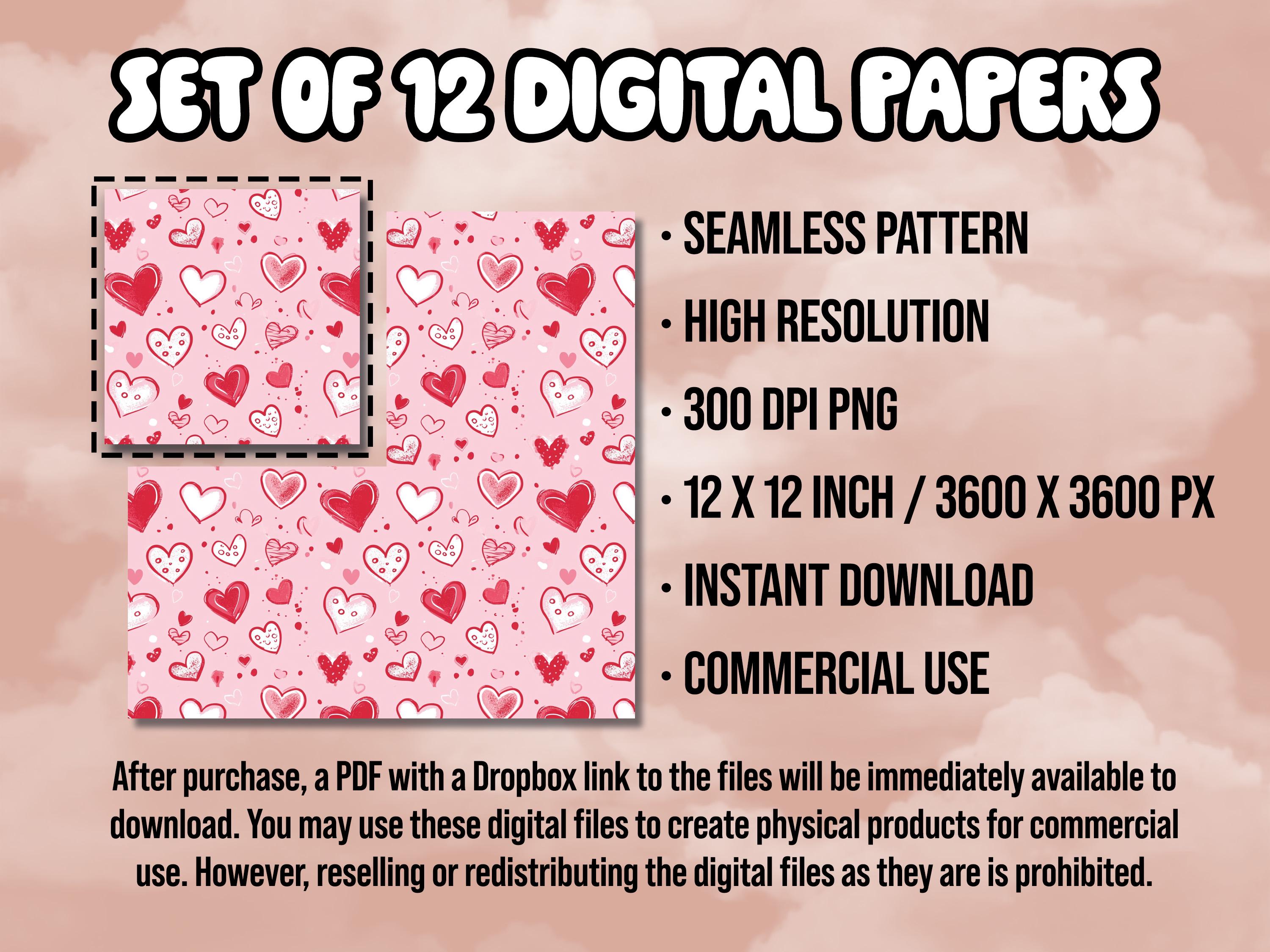 Valentine Theme Digital Paper Valentine Heart Seamless Pattern Pink ...