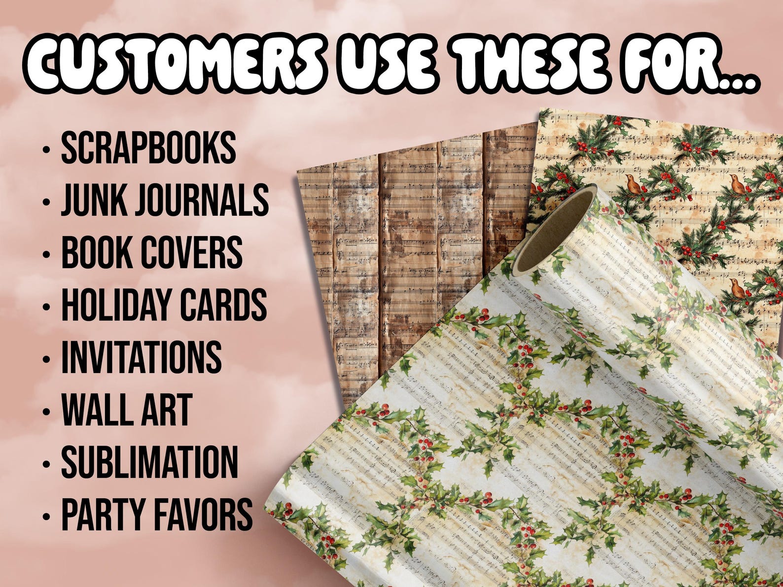 Christmas Music Script Digital Paper Music Sheet Seamless Pattern ...