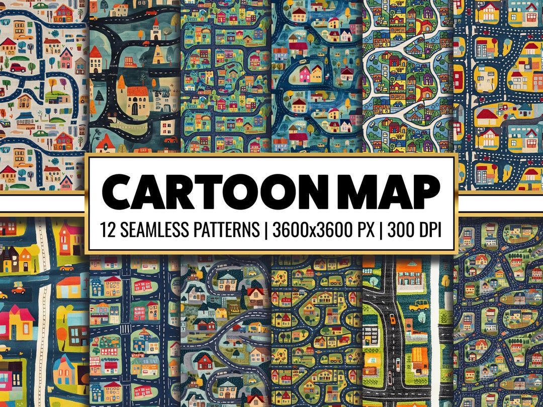 Cartoon Map Digital Paper Map Seamless Pattern Kids Map Digital ...