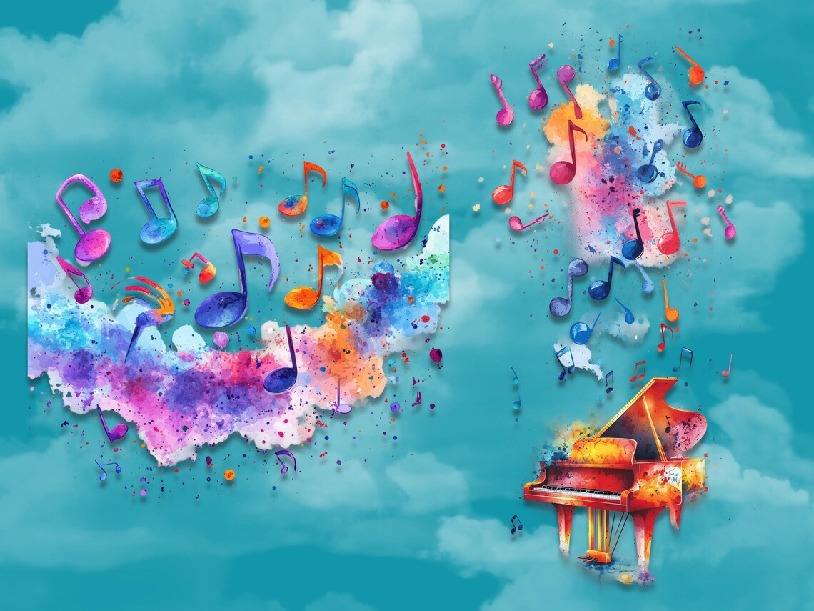 Watercolor Music Note Clipart: Colorful Papercraft PNG Bundle (digital ...