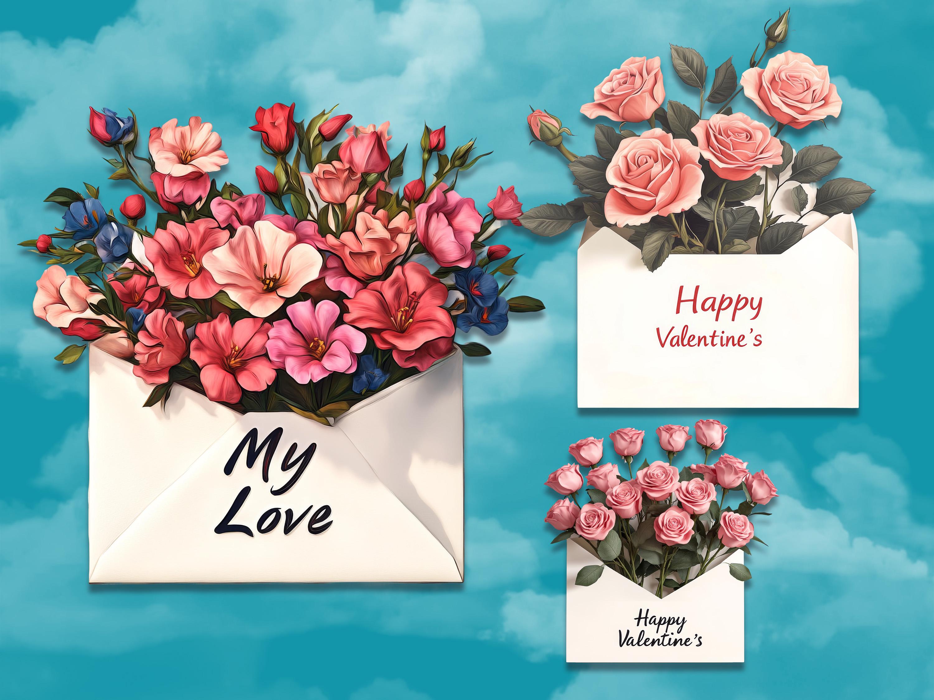 Valentine's Day Envelope Clipart Love Letter Digital Paper Rose Letter ...