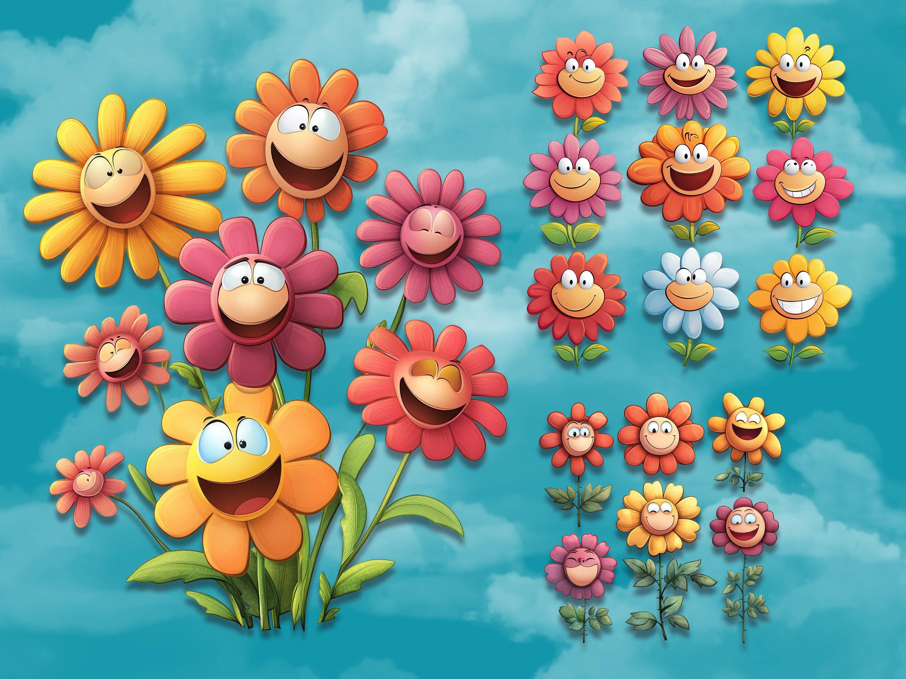 Smiling Flowers Clipart: Watercolor Floral PNG Bundle (digital Download ...