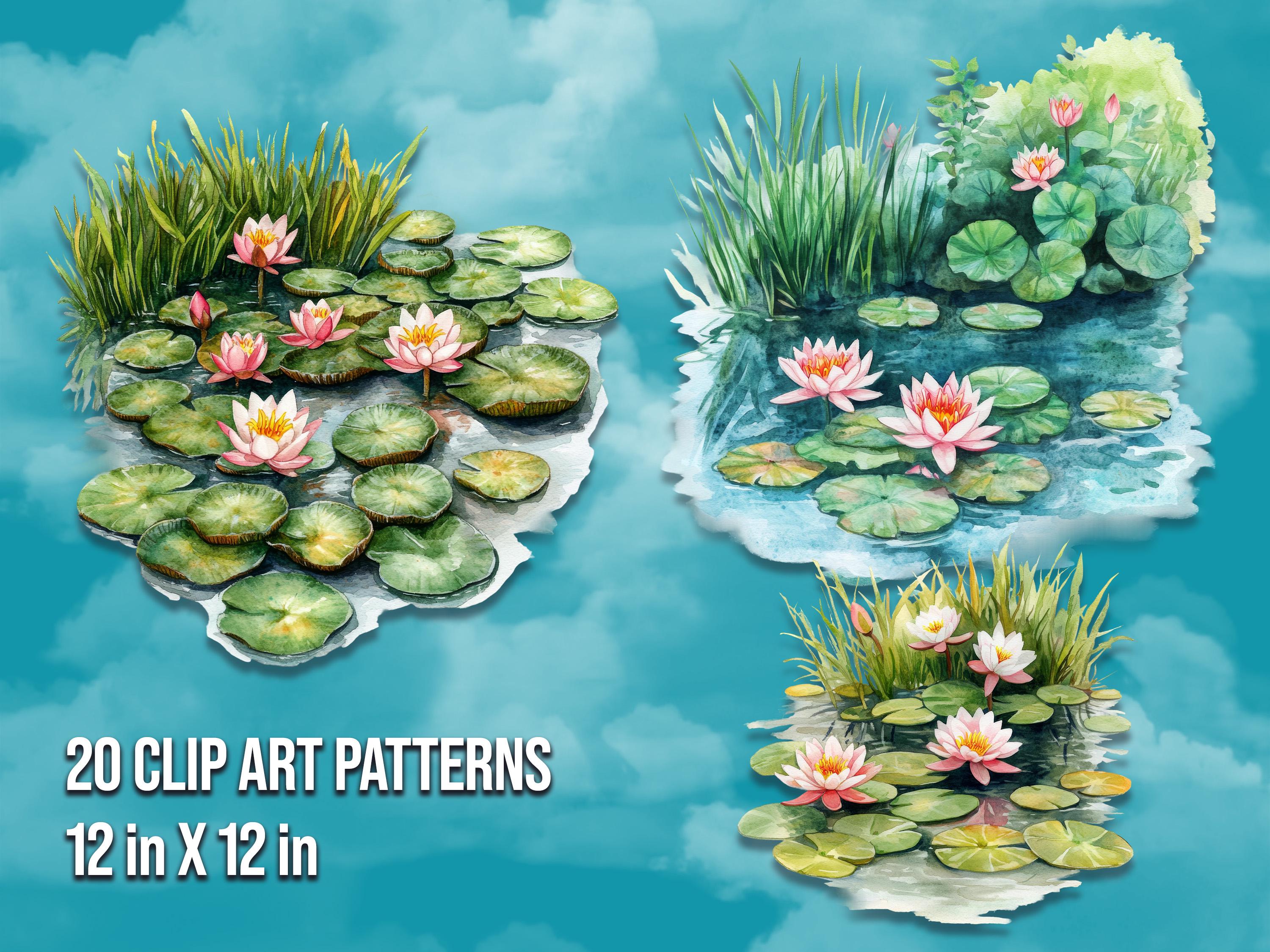 Lily Pond Clip Art Watercolor Lily Pad Digital Paper Pond Printable PNG ...