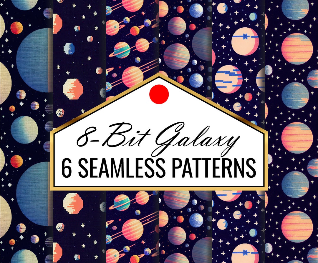 8-bit Galaxy Pixel Paper, Seamless Starry Night Backgrounds Printable ...