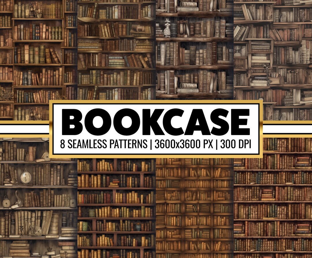 Bookcase Digital Paper Pack Library Background Bookshelf Seamless ...