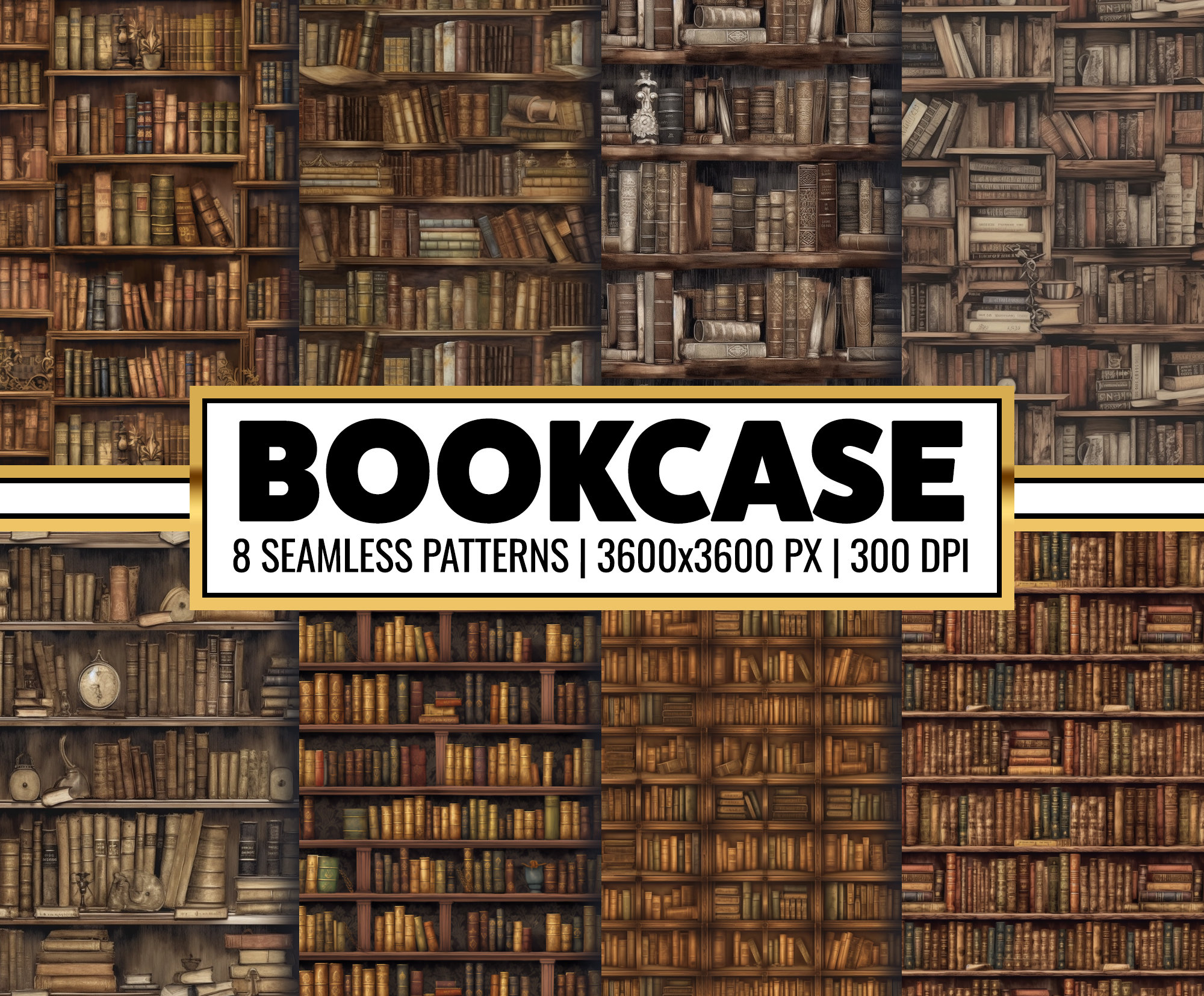 Bookcase Digital Paper Pack Library Background Bookshelf Seamless ...