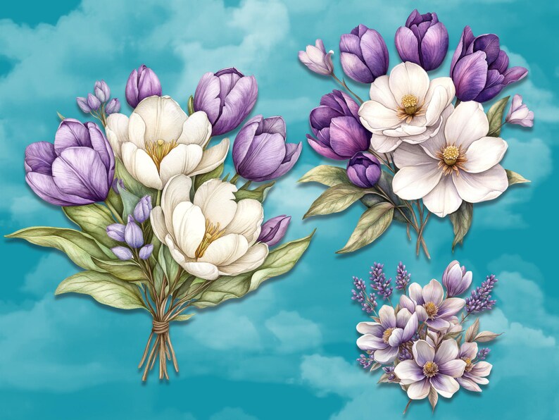 Lavender Bouquet Clip Art Purple Flower Digital Paper Violet Flower ...