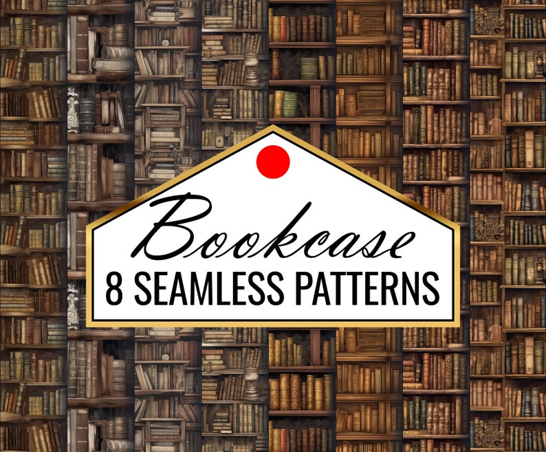 Bookcase Digital Paper Pack, Library Background Digital Papers ...