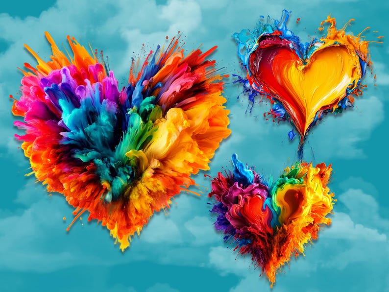 Colorful Heart Clip Art Painted Heart Digital Paper Vibrant Powder ...