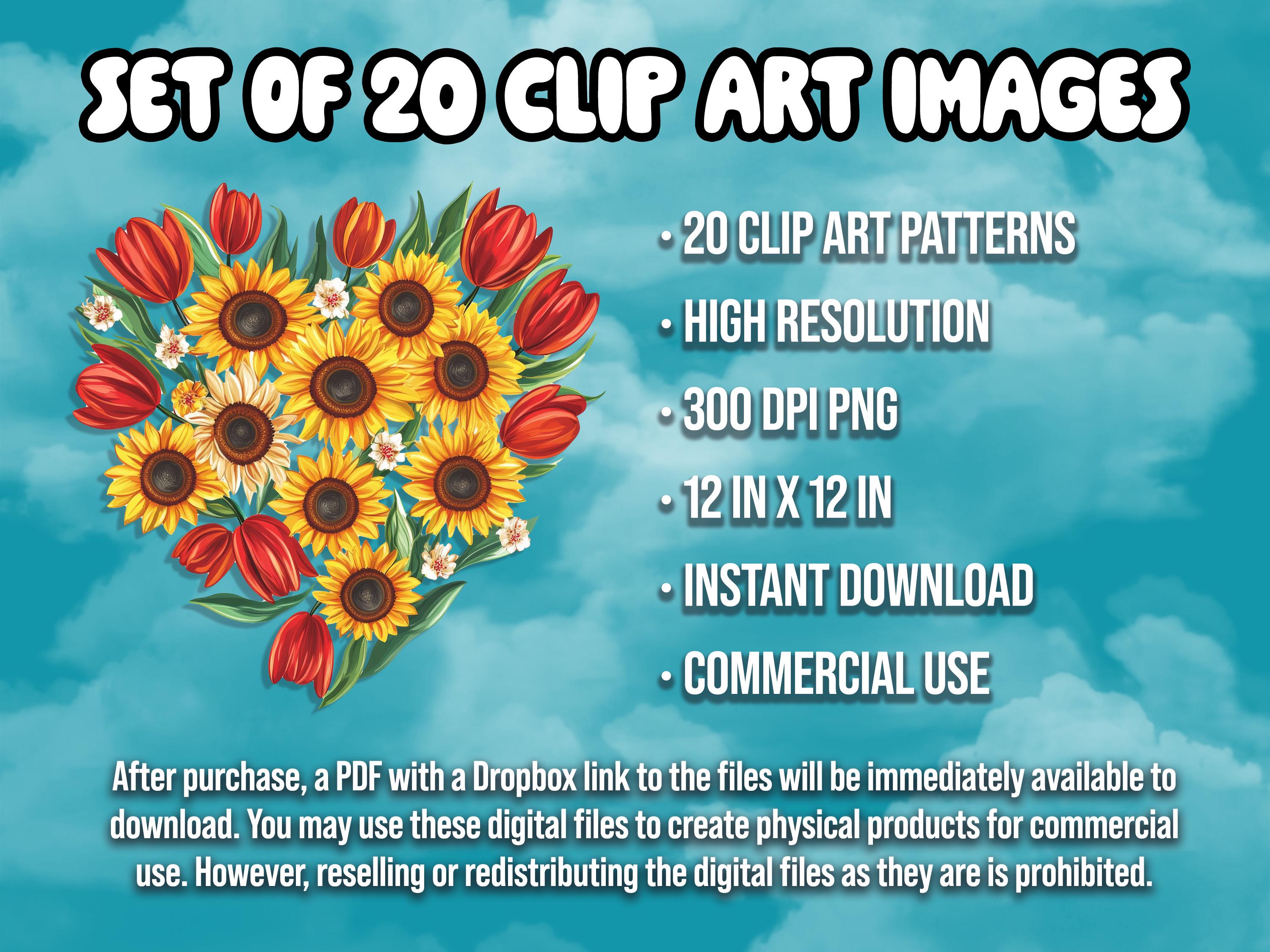 Sunflower Heart Clip Art Yellow Flower Heart Digital Paper Valentine's ...