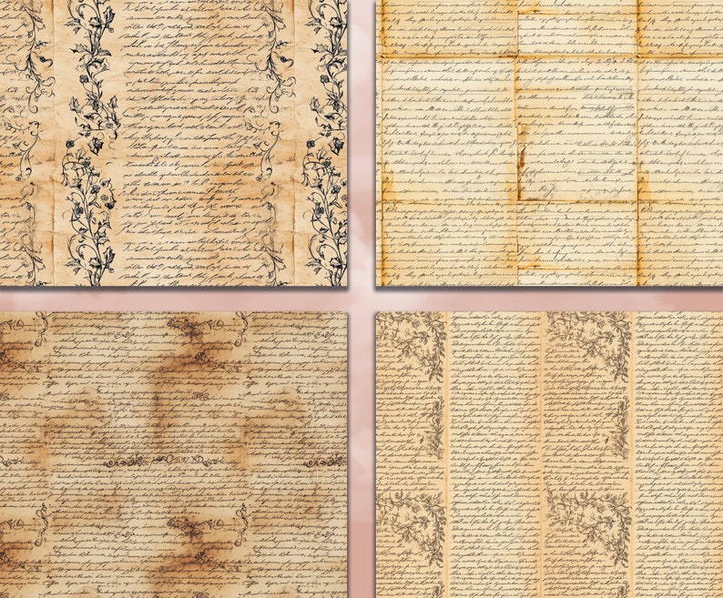 Christmas Vintage Script Digital Paper Writing Script Seamless Pattern ...