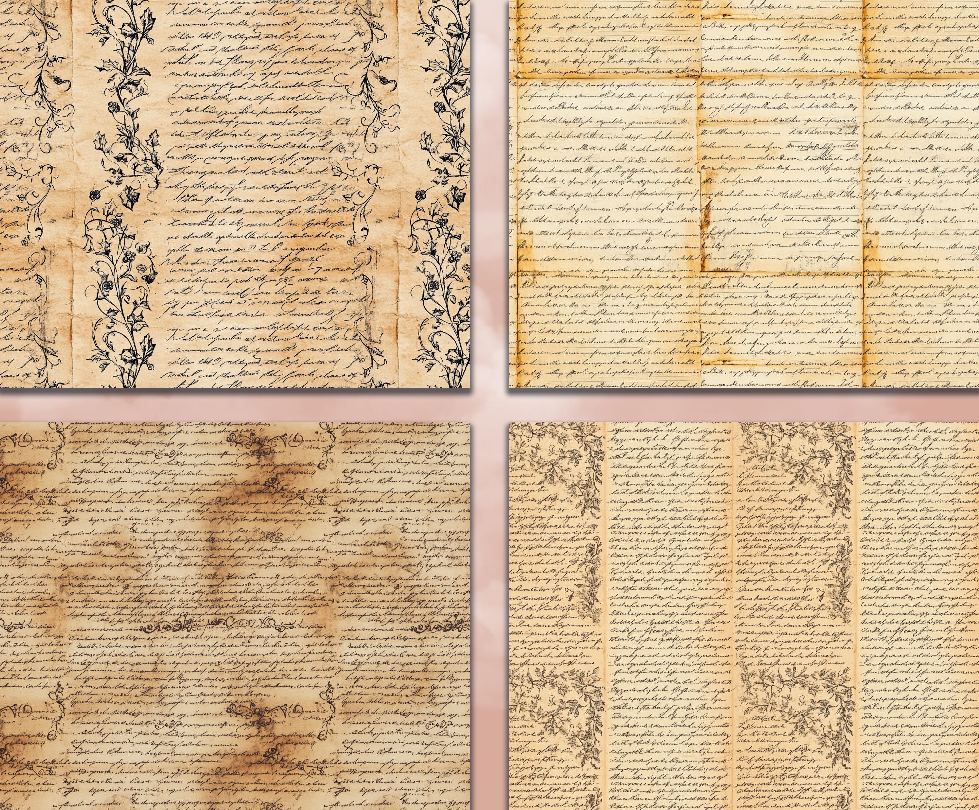 Christmas Vintage Script Digital Paper Writing Script Seamless Pattern ...