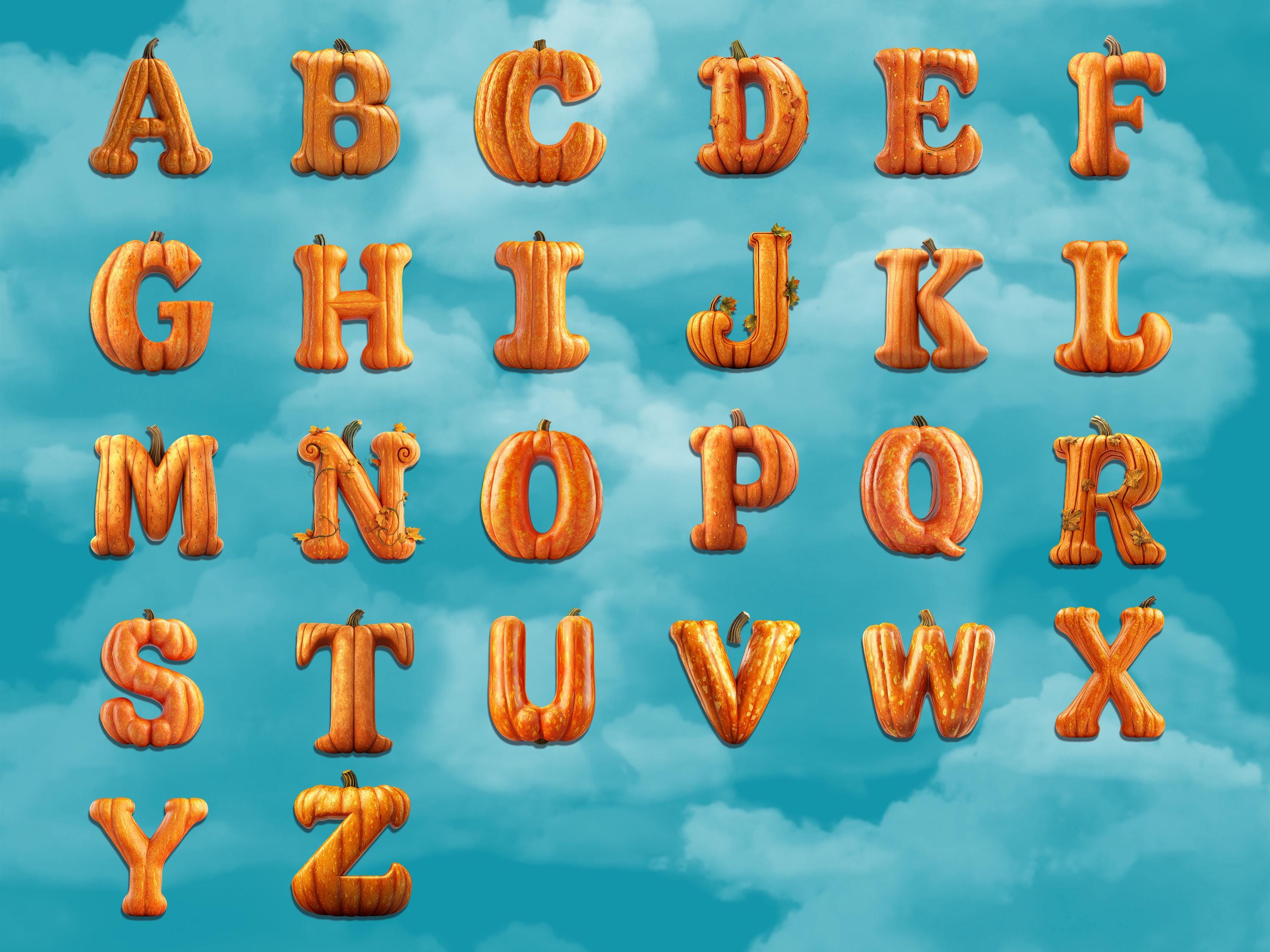 Pumpkin Alphabet Clipart: Halloween Letters, Paper Craft (digital ...