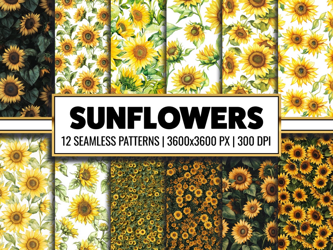 Sunflower Floral Seamless Pattern: 12 Autumn Scrapbook Papers (digital ...