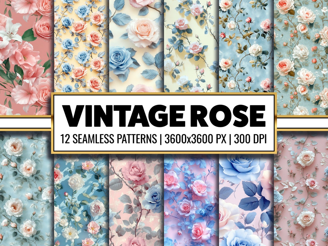 Vintage Shabby Rose Digital Paper Vintage Flower Seamless Pattern ...