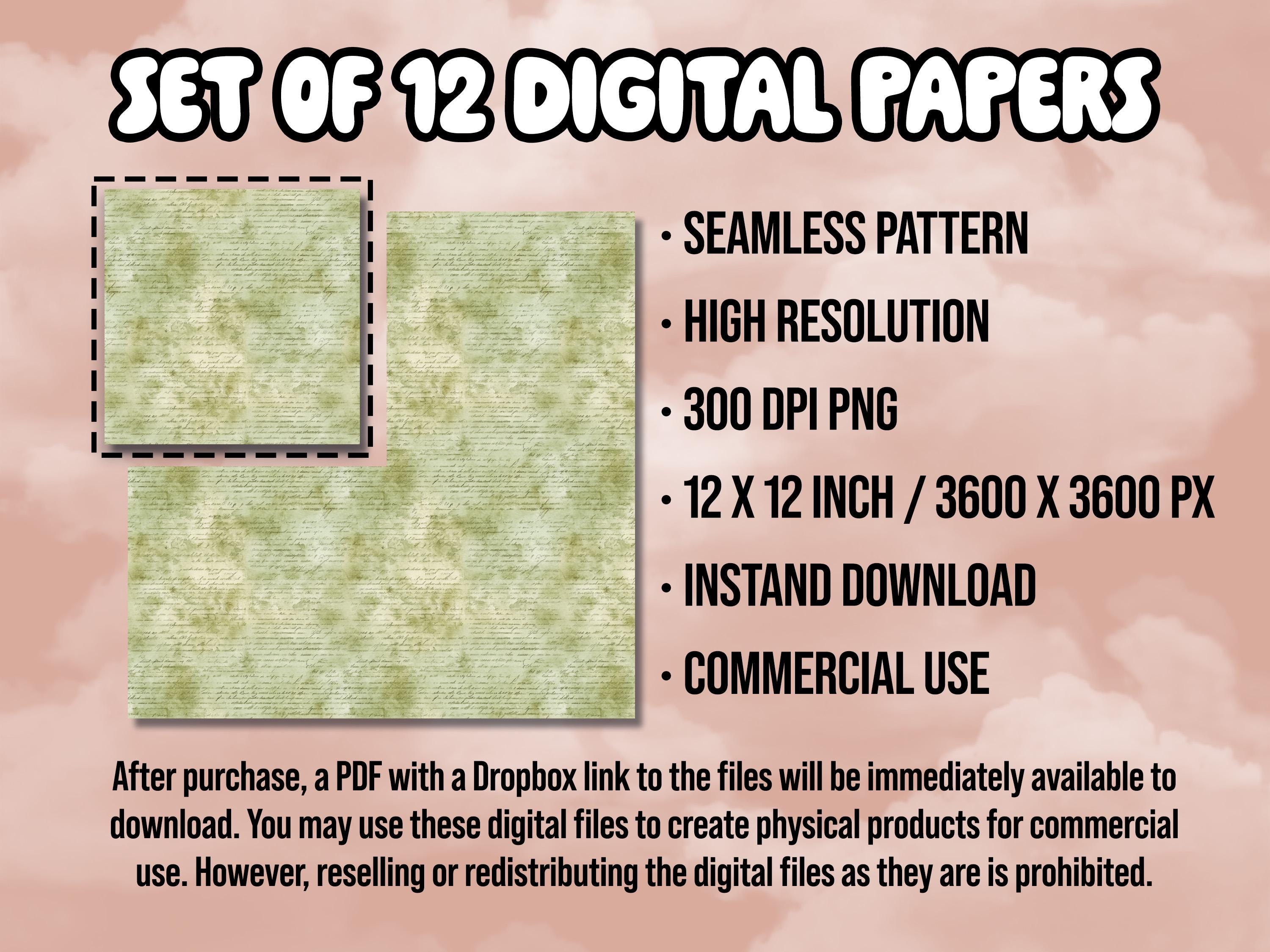Sage Green Script Paper Pack: Botanical Seamless Patterns (digital ...
