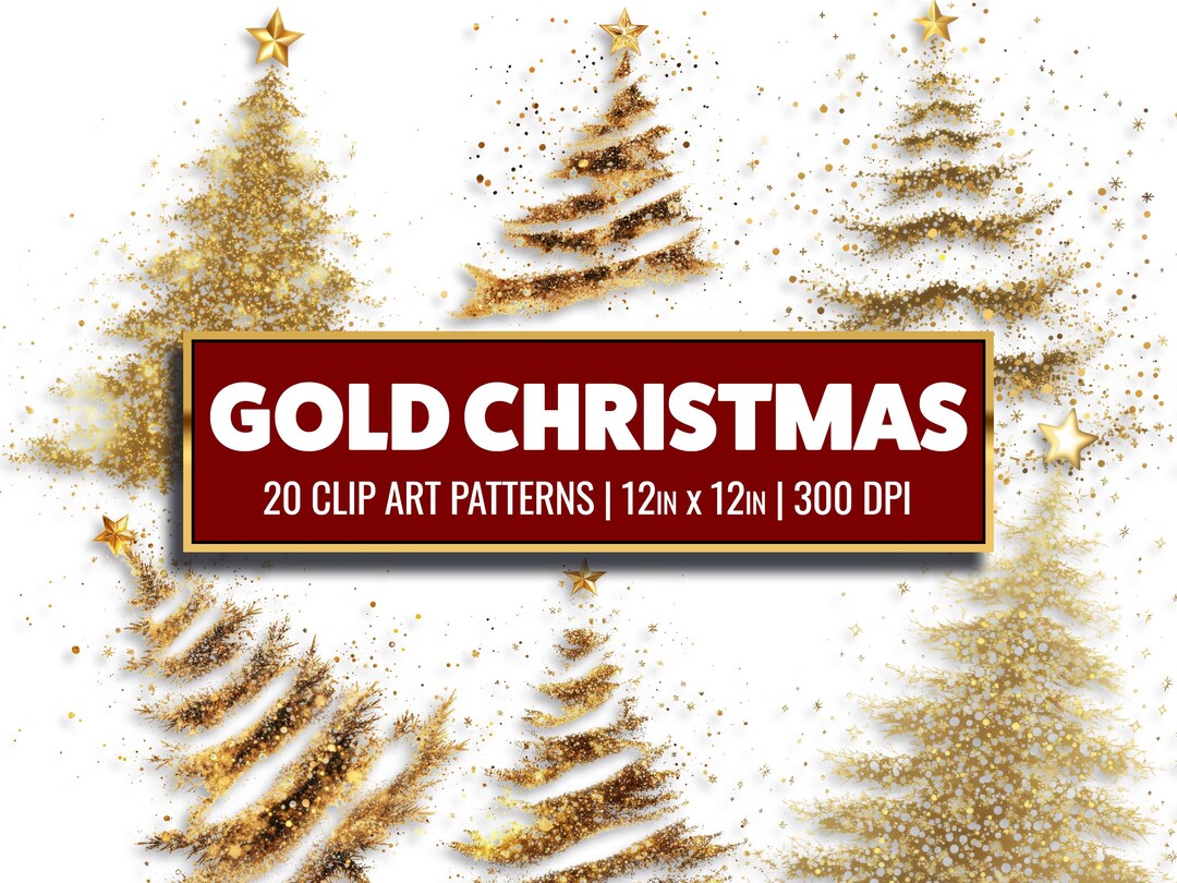 Golden Christmas Tree Clip Art Glitter Gold Tree Digital Paper Holiday ...