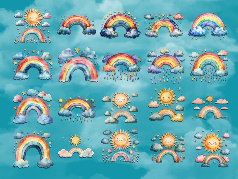 Rainbow Clip Art Watercolor Digital Paper Nursery Art Scrapbook Junk ...