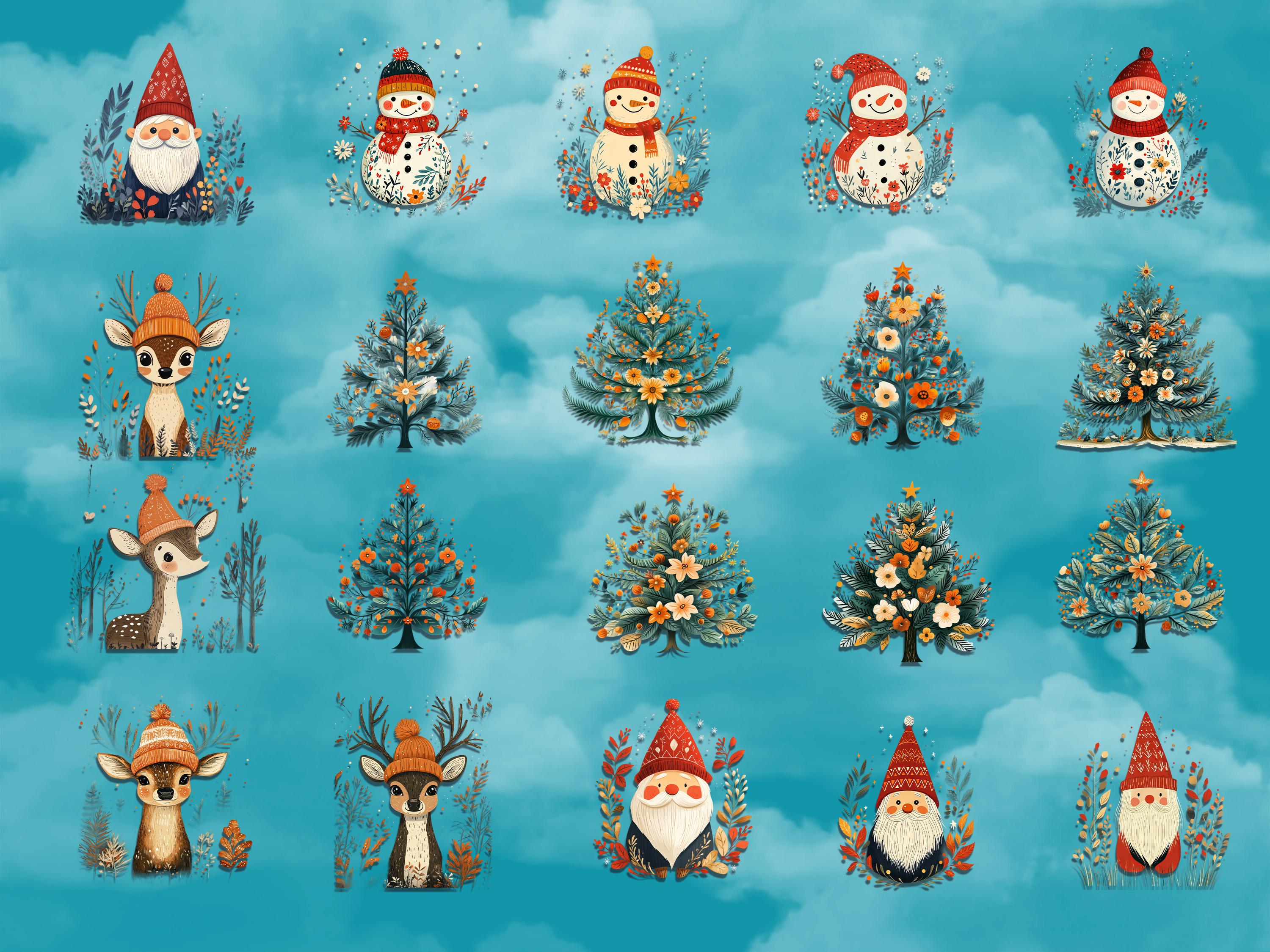 Folk Christmas Clip Art: Scandinavian Holiday Digital Paper (PNG) - Etsy