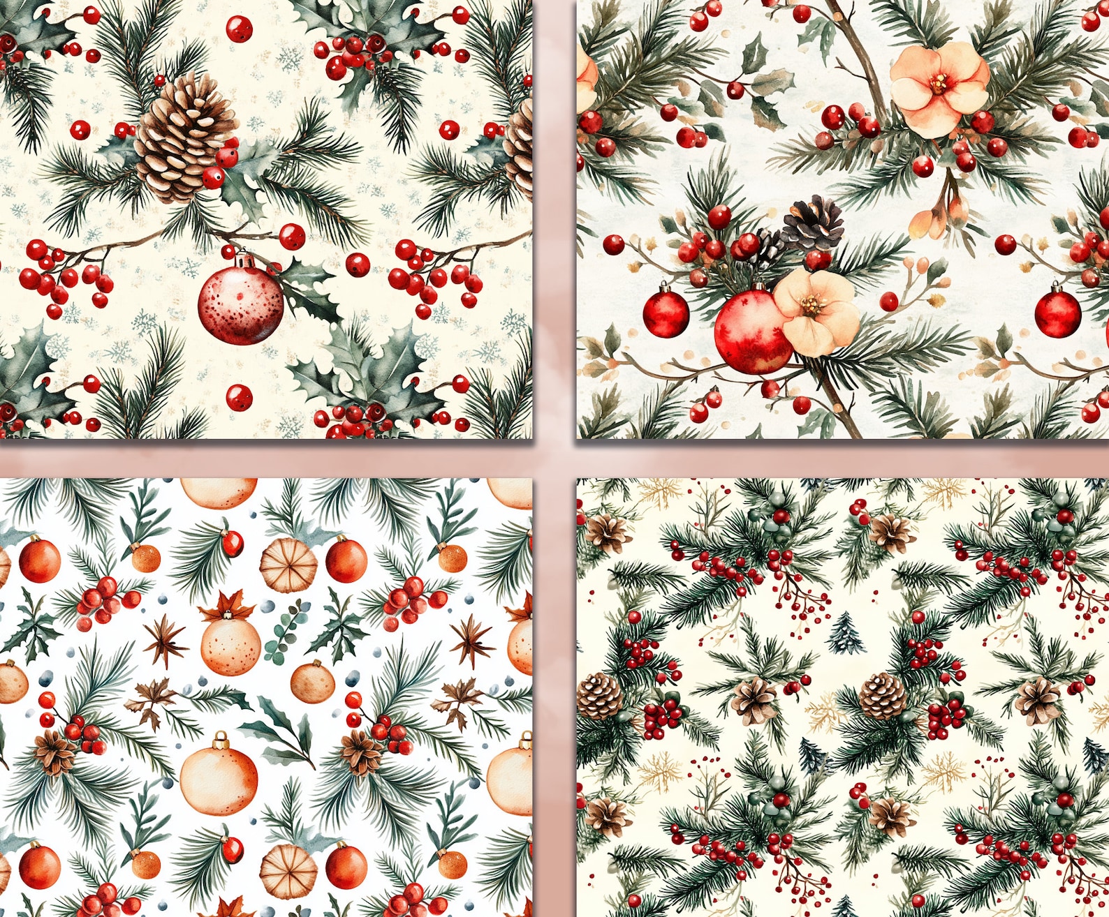 Seamless Vintage Christmas Digital Paper Winter Holiday Background Old ...
