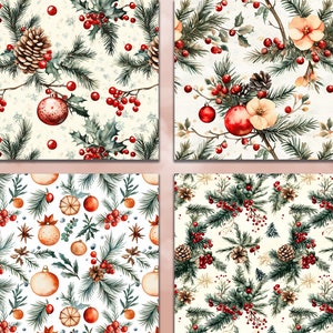 Seamless Vintage Christmas Digital Paper Winter Holiday Background Old ...