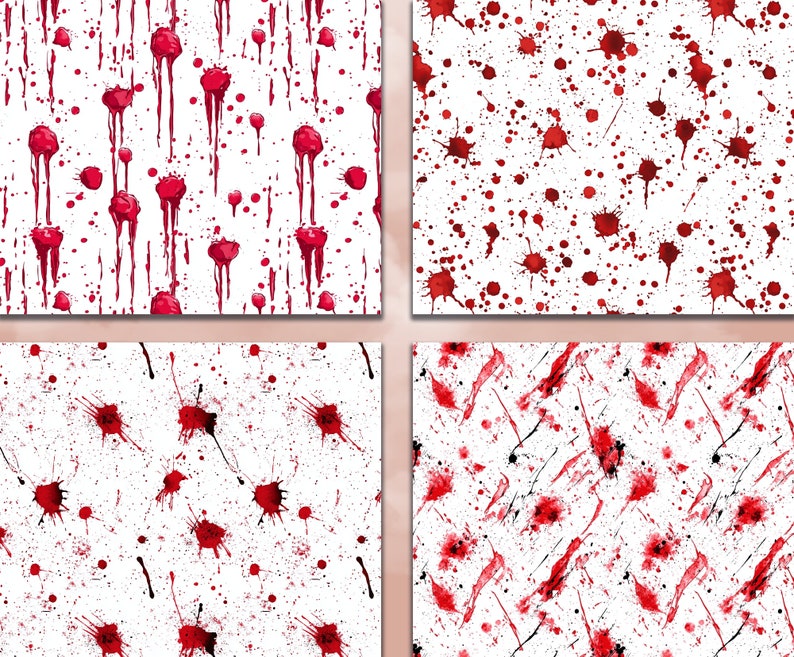Blood Splatter Digital Paper Red Splatter Seamless Pattern Crime Scene ...
