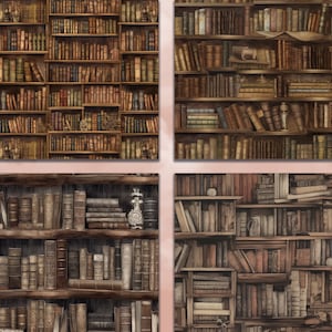 Bookcase Digital Paper Pack Library Background Bookshelf Seamless ...