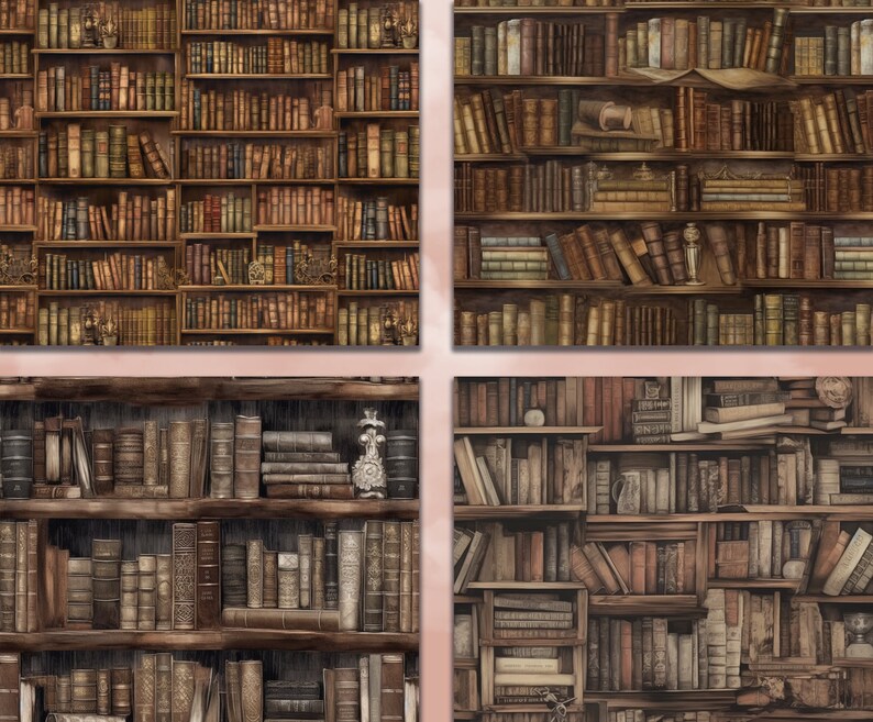 Bookcase Digital Paper Pack Library Background Bookshelf Seamless ...