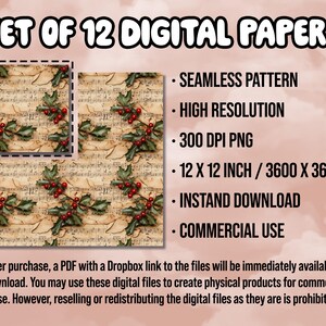Christmas Music Script Digital Paper Music Sheet Seamless Pattern ...